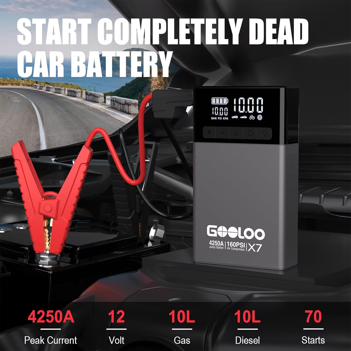 Gooloo Jump Starter & Air Compressor – 160PSI Inflator & 12v Battery ...
